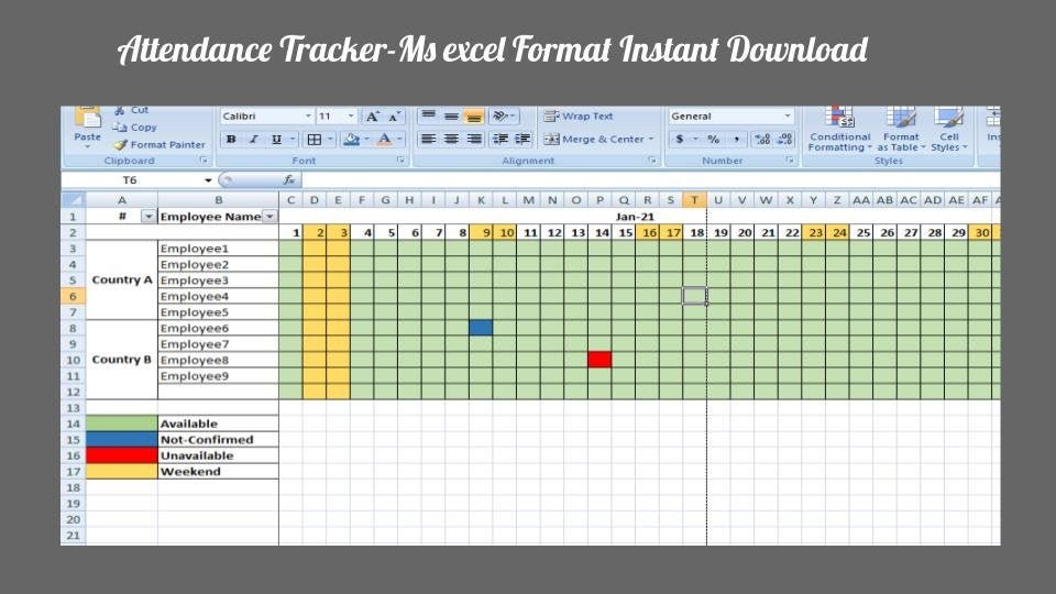 Ms-excel Editable Attendance Tracker for Office, School, College ...