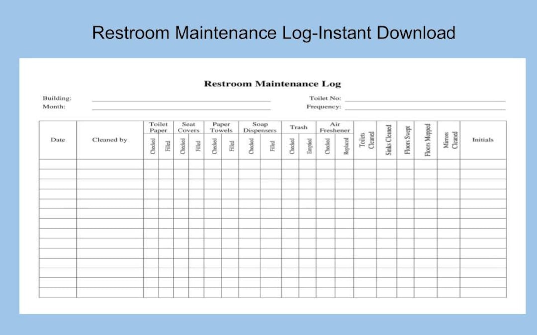 Washroom Maintenance Log-printable-restroom Maintance Log-pdf-instant ...