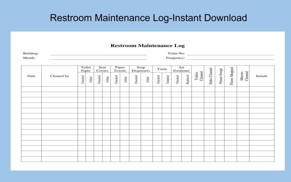 Washroom Maintenance Log-printable-restroom Maintance Log-pdf-instant ...