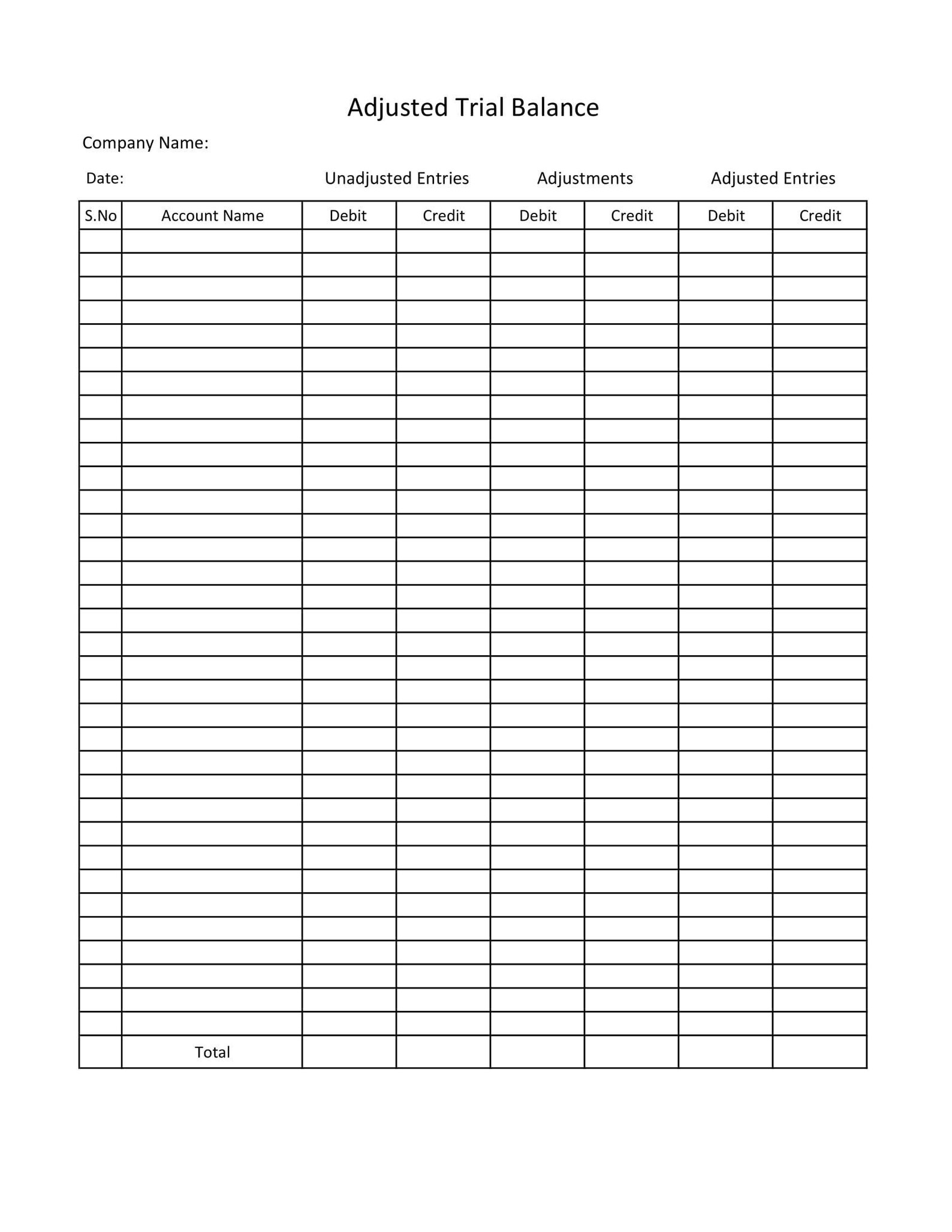 Adjusted Trial Balance Printable-PDF-Instant Download | Etsy