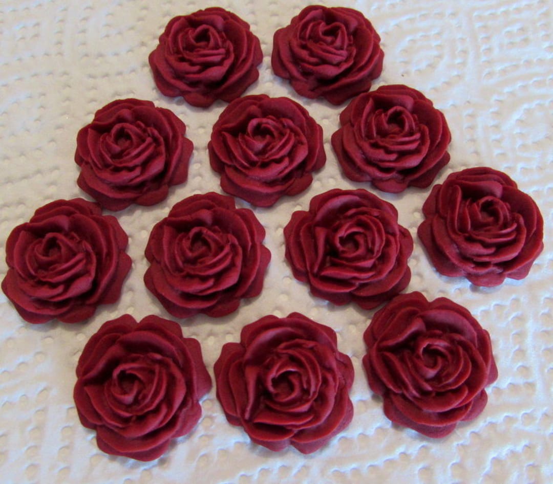 12 Ruby Red Roses Flowers Edible Cake Toppers Sugarcraft Wedding ...
