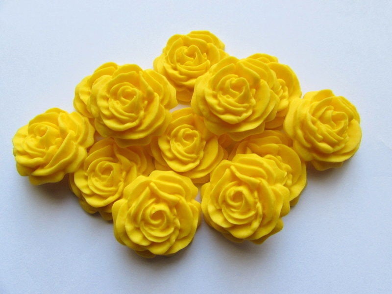 12 Yellow Roses Flowers Edible Cake Toppers Sugarcraft Wedding Cupcake ...