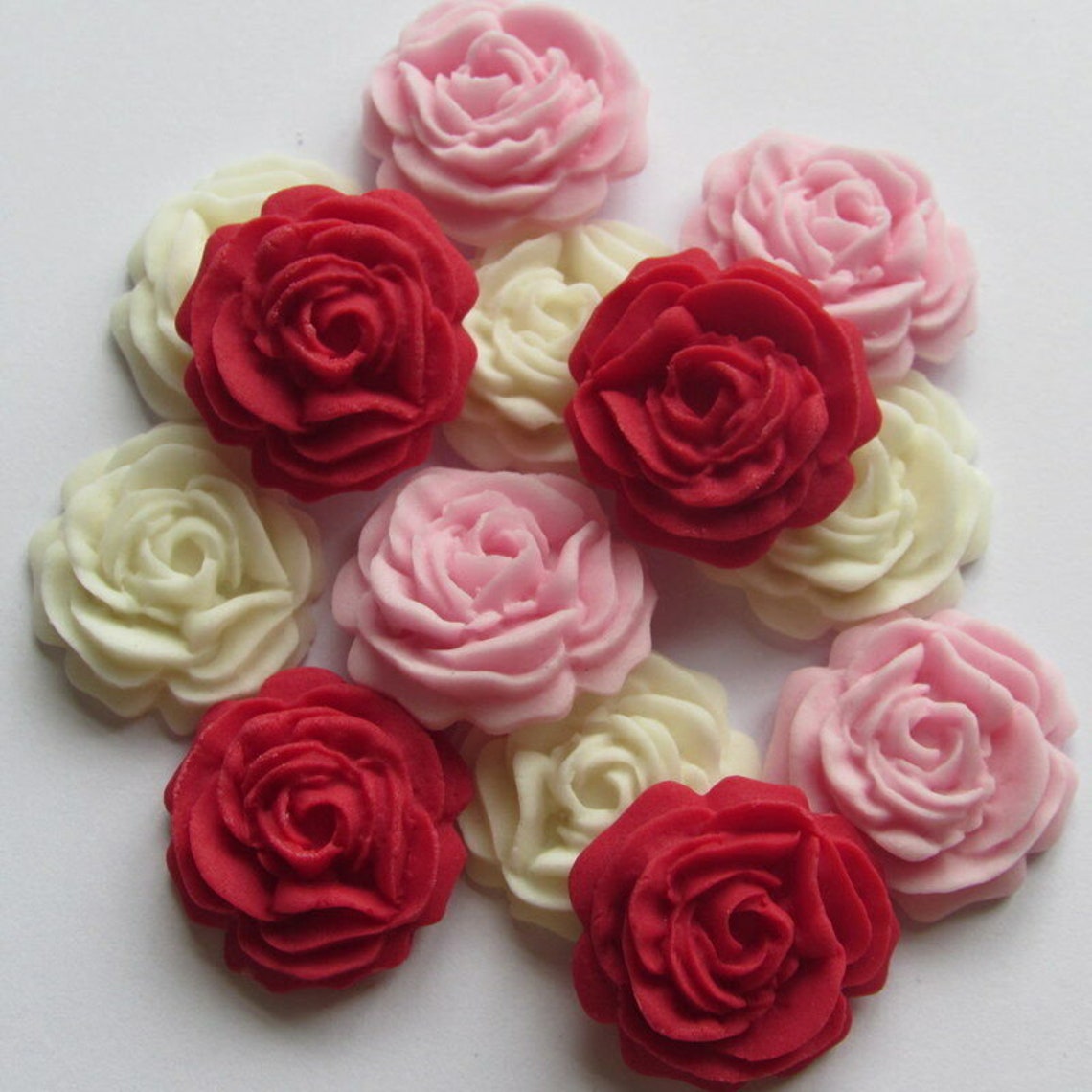 12 X Pink, Red & Ivory Roses Set Edible Sugar Paste Flowers Cake ...