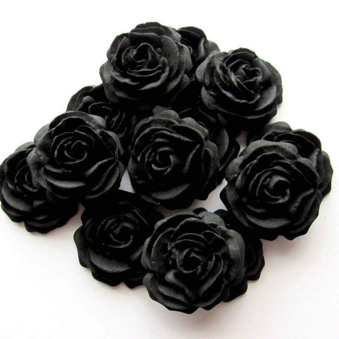 12 Black Roses Flowers Edible Cake Toppers Sugarcraft Wedding Cupcake ...
