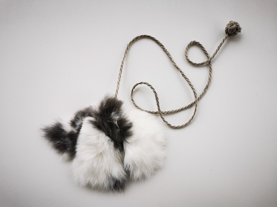 Natural Rabbit Fur Cat Toy With Soft Linen Rope - Etsy