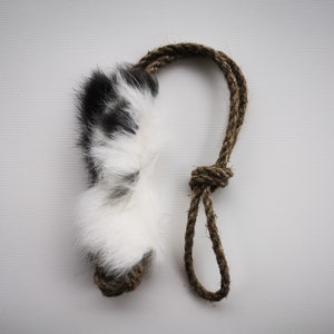 Natural Rabbit Fur and Linen Rope Dog Toy for Tug-of-war and Chasing ...