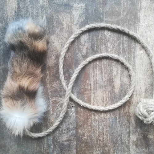 Natural Rabbit Fur and Linen Rope Dog Toy for Tug-of-war and - Etsy