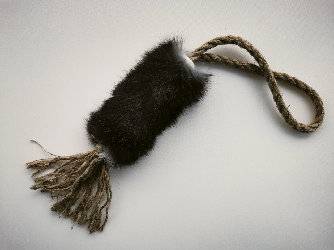Natural Rabbit Skin Dog Tug Toy With Organic Linen Rope - Etsy