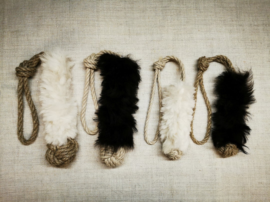 Natural Sheep Fur and Linen Rope Dog Toy for Tug-of-war and Chasing ...
