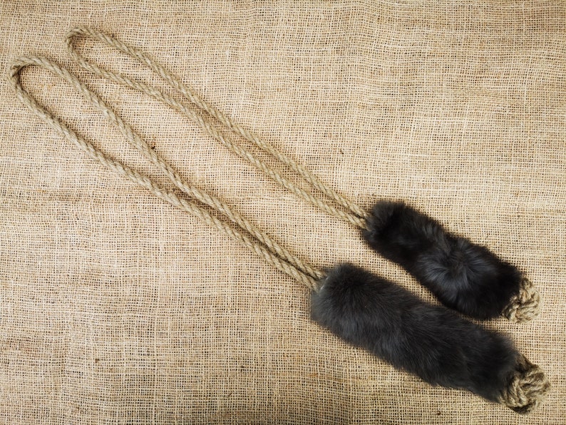 Natural Rabbit Fur and Linen Rope Dog Toy for Tug-of-war and Chasing ...