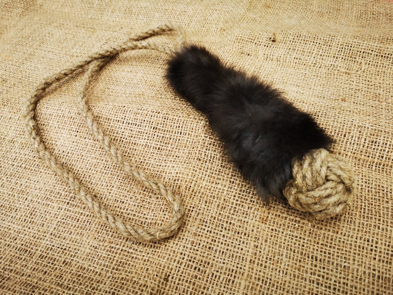 Natural Rabbit Fur and Linen Rope Dog Toy for Tug-of-war and Chasing ...
