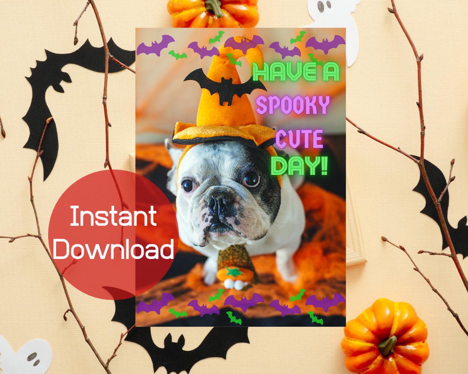 Spooky Cute Dog Happy Birthday Halloween Card Printable, Dog Digital ...