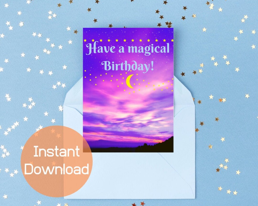 Happy Magical Birthday Card Printable, Purple Birthday Card, Digital ...