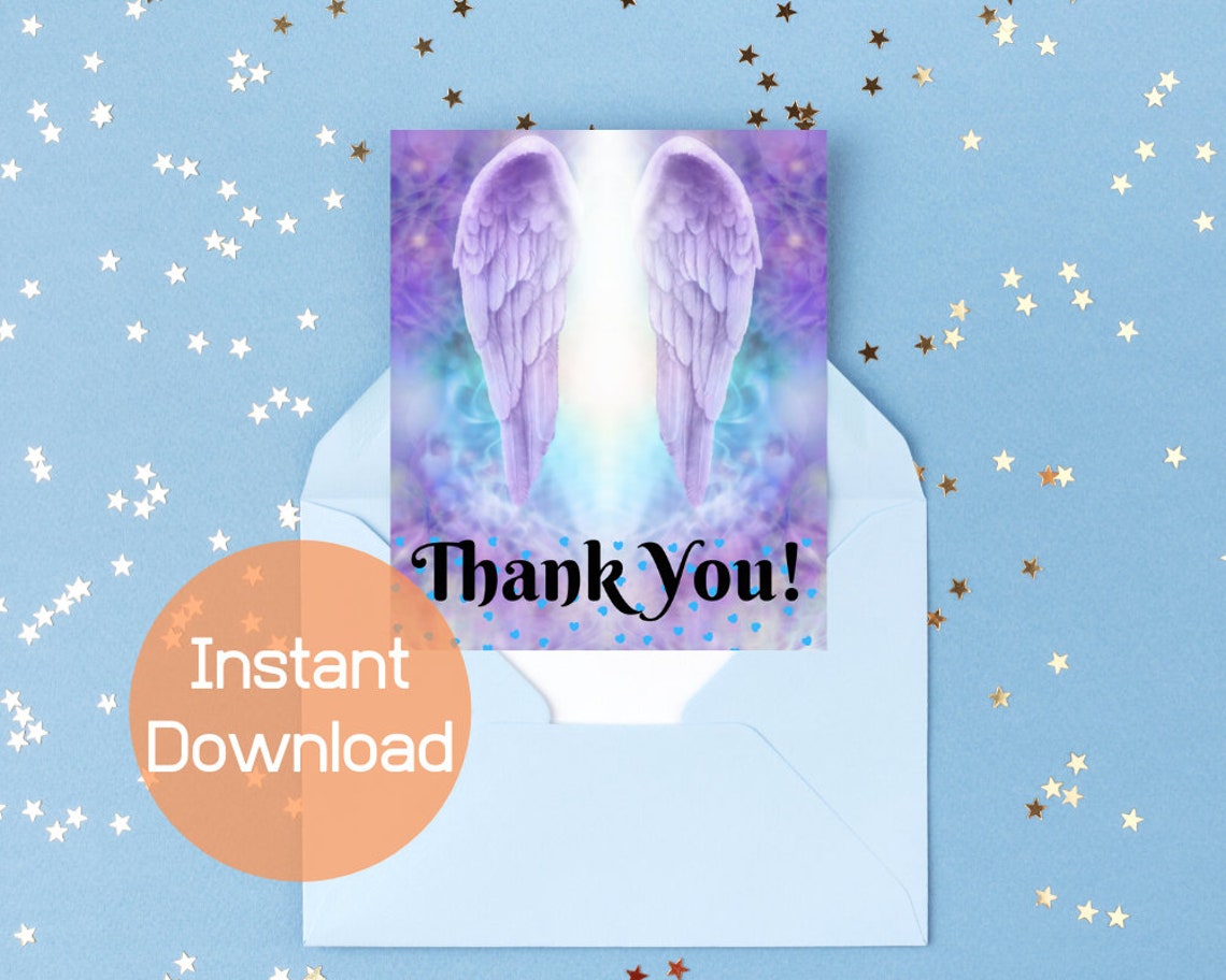 Thank You Greeting Card Printable, Angel Wings Card, Digital Download ...