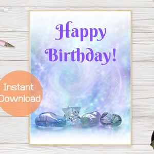 Happy Birthday Card Printable, Crystal Birthday Card, Digital Download ...