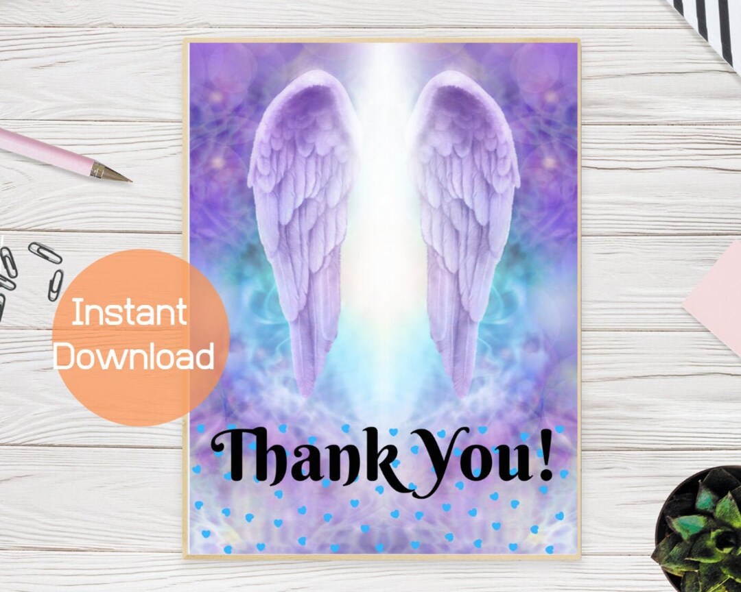 Thank You Greeting Card Printable, Angel Wings Card, Digital Download ...