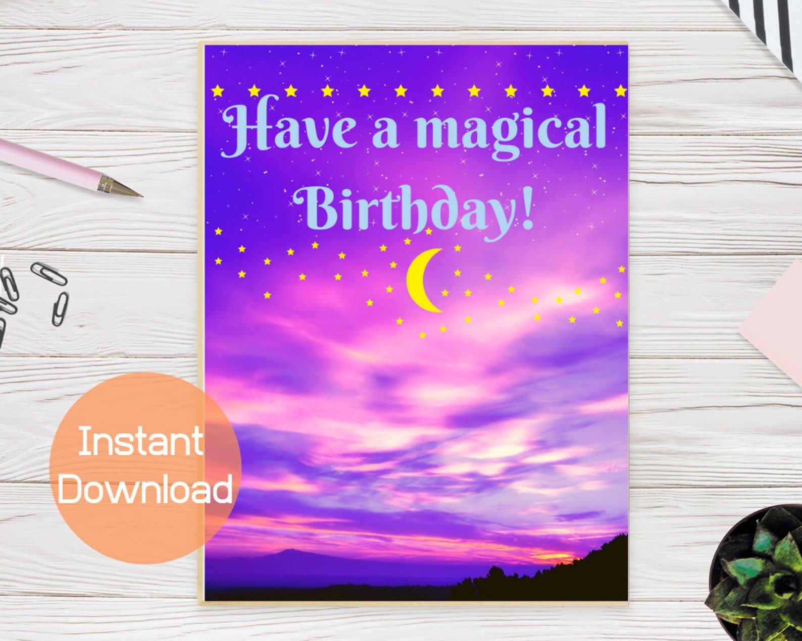 Happy Magical Birthday Card Printable, Purple Birthday Card, Digital ...