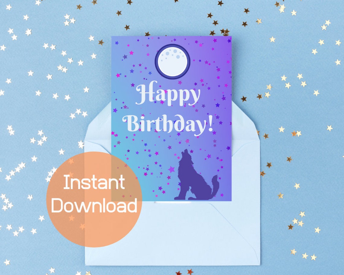 Happy Birthday Digital Card, Wolf Birthday Card, Digital Download ...
