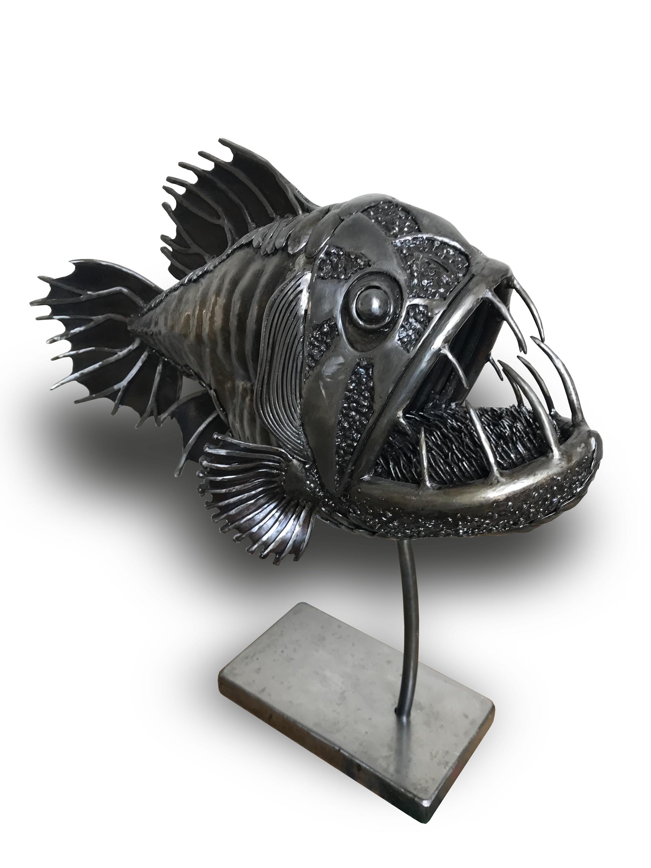 GOLD Fish.tabletop Sculpture of a Deep-sea Predatory Fish Made of Metal ...