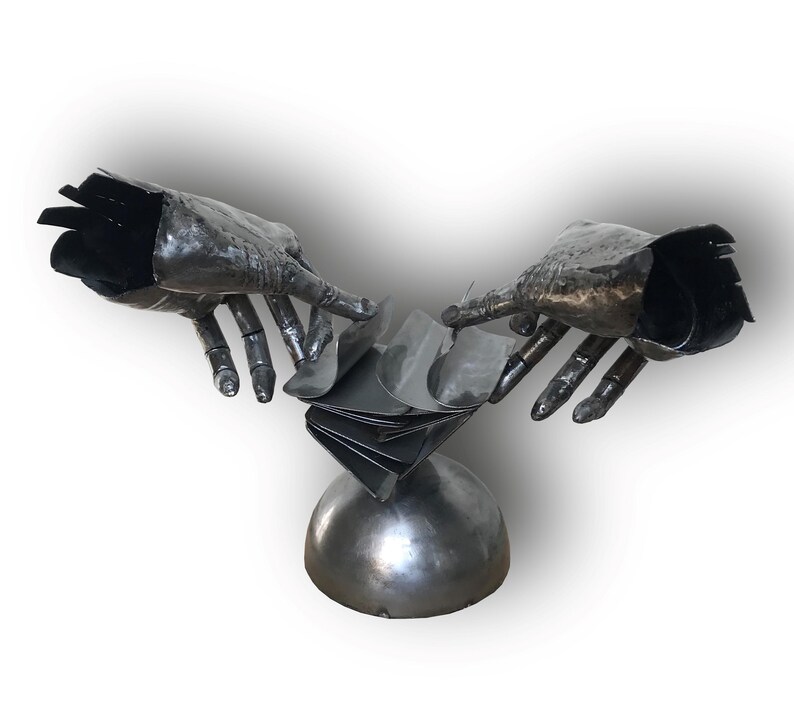 Poker Game Sculpture, Welded Metal Croupier Hands, Modern Tabletop Art ...