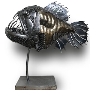 GOLD Fish.tabletop Sculpture of a Deep-sea Predatory Fish Made of Metal ...
