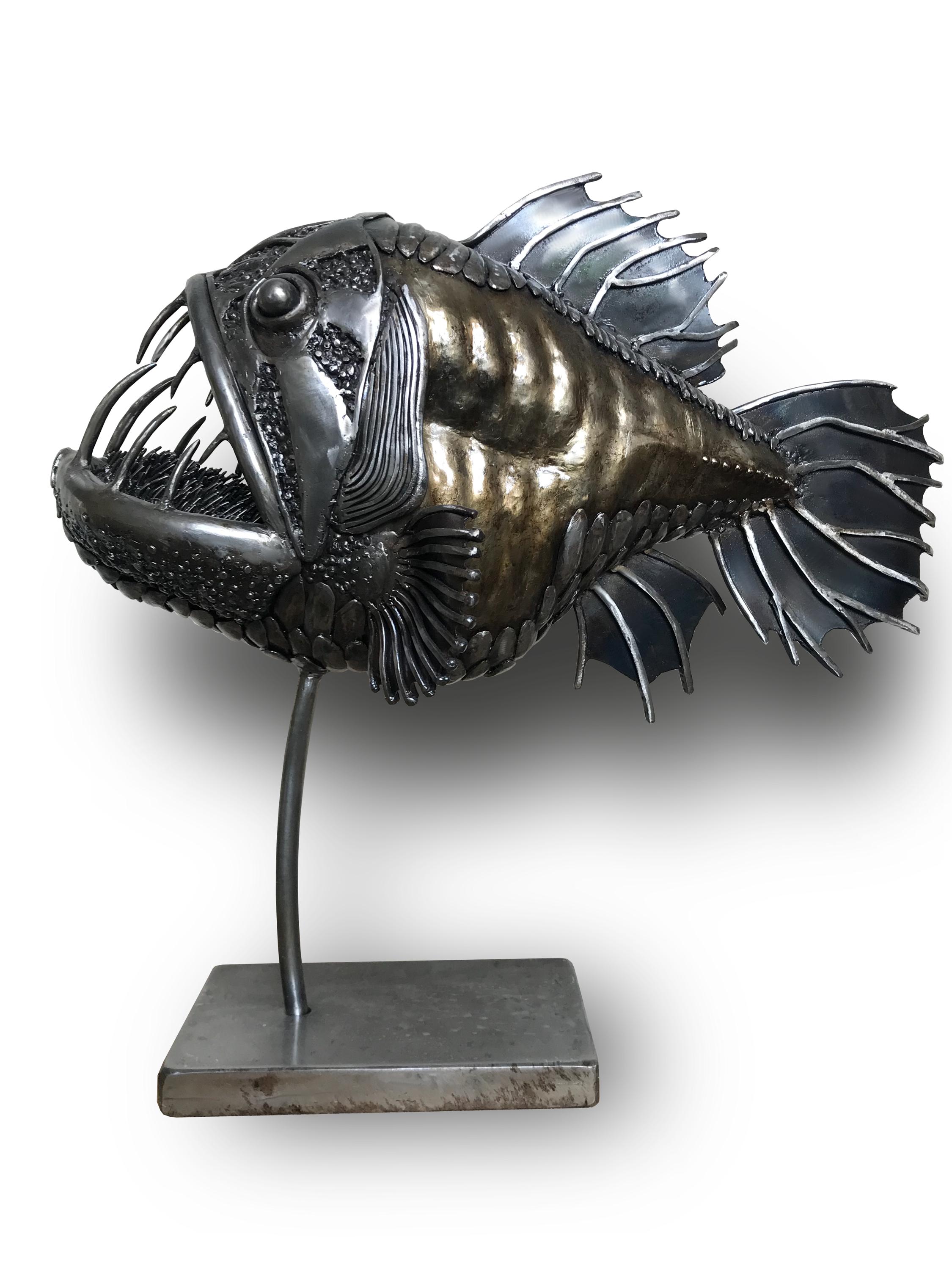 GOLD Fish.tabletop Sculpture of a Deep-sea Predatory Fish Made of Metal ...
