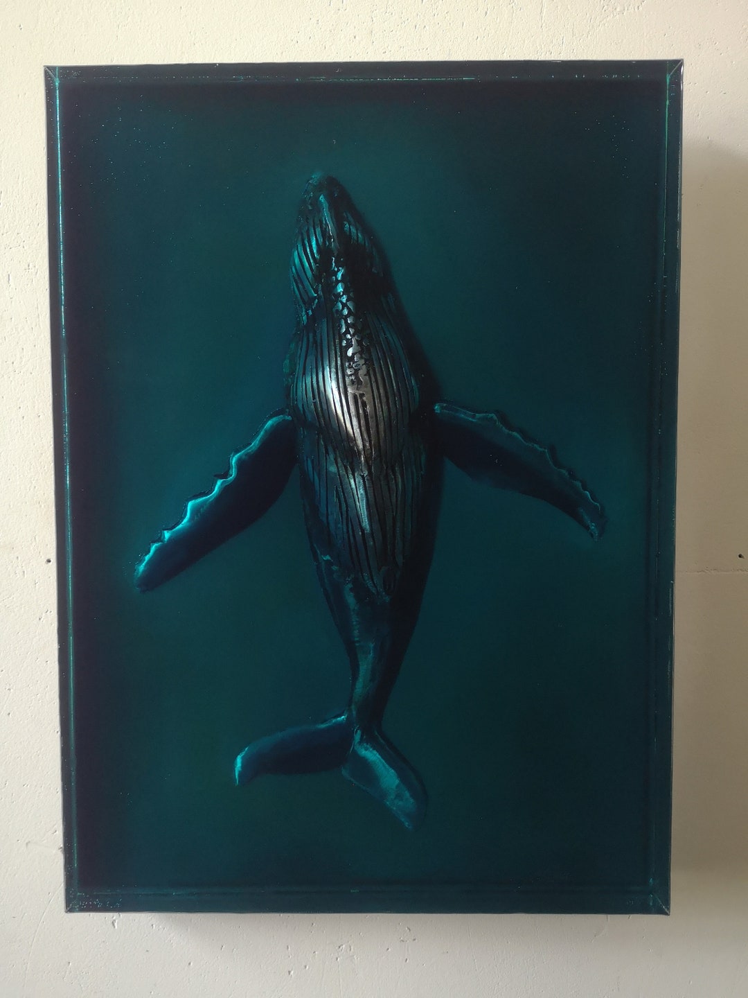 Depth Magic.a Modern Wall Bas-relief of a Metal Whale in the Depths of ...