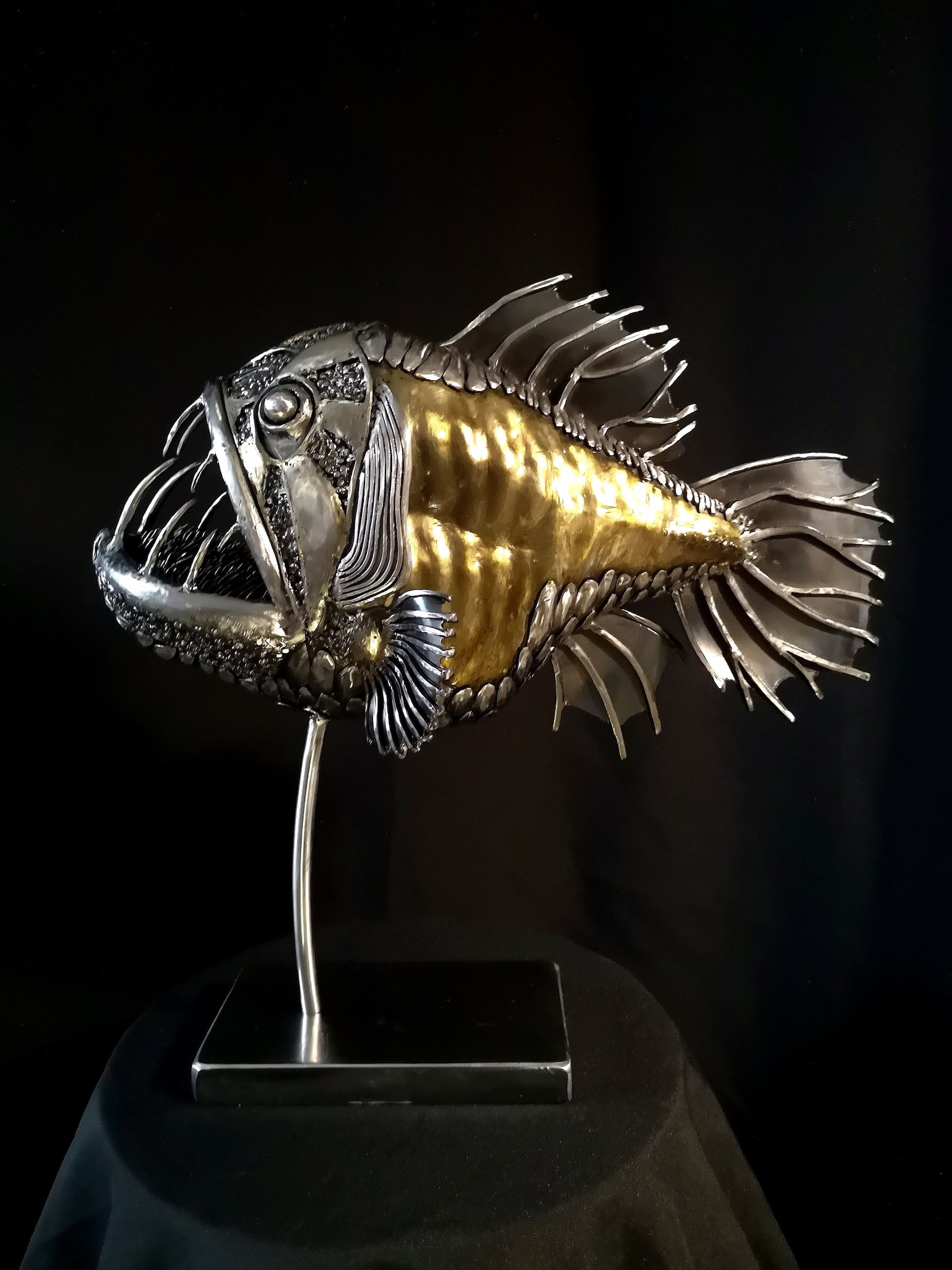GOLD Fish.tabletop Sculpture of a Deep-sea Predatory Fish Made of Metal ...