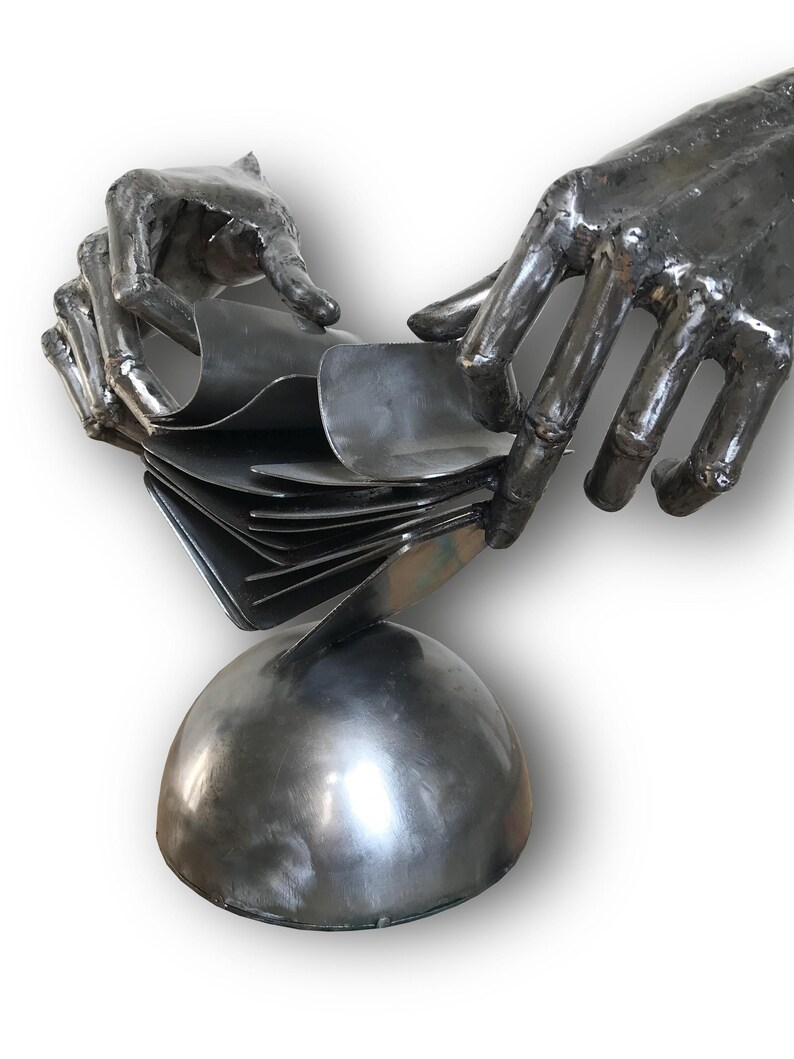 Poker Game Sculpture, Welded Metal Croupier Hands, Modern Tabletop Art ...