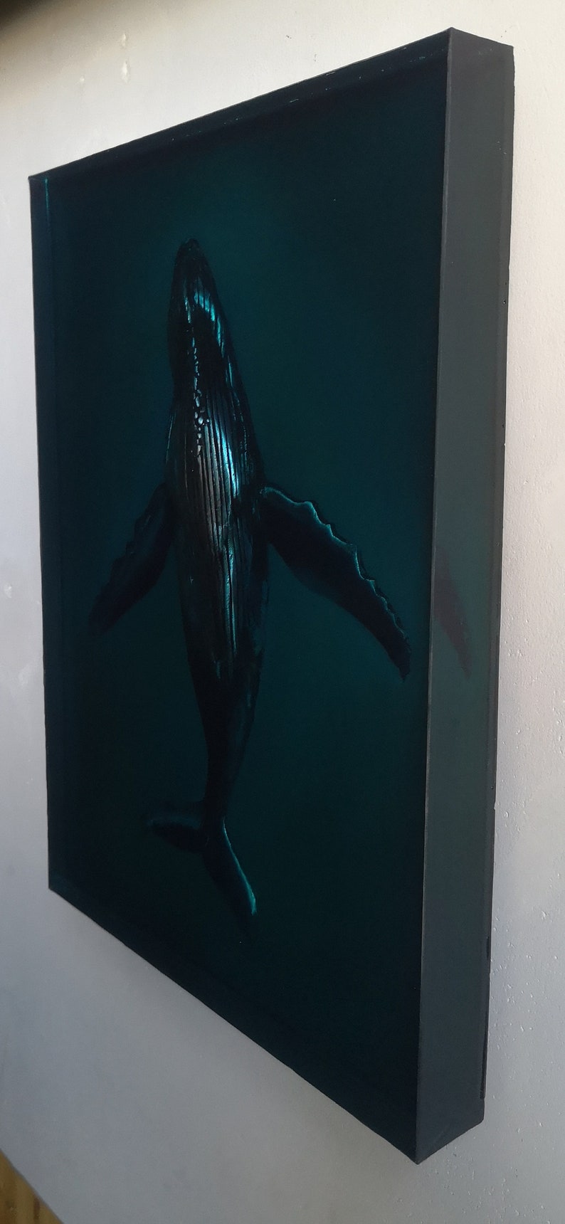 Depth Magic.a Modern Wall Bas-relief of a Metal Whale in the Depths of ...