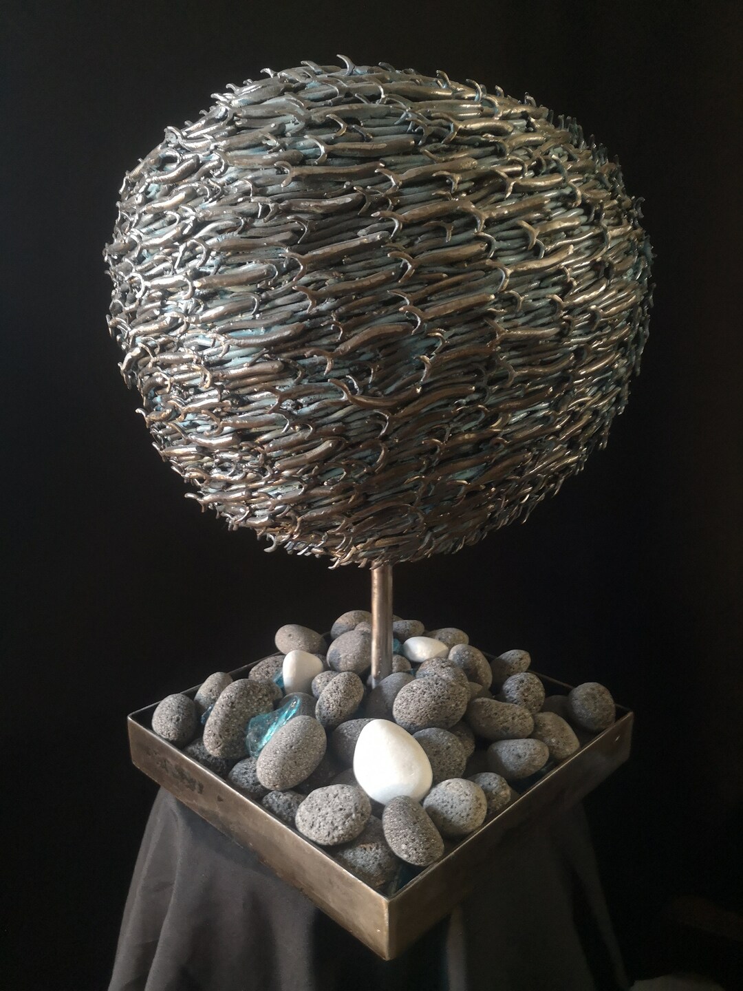 Metal Fish Sculpture, Welded Steel, Sea Stone Base - Etsy