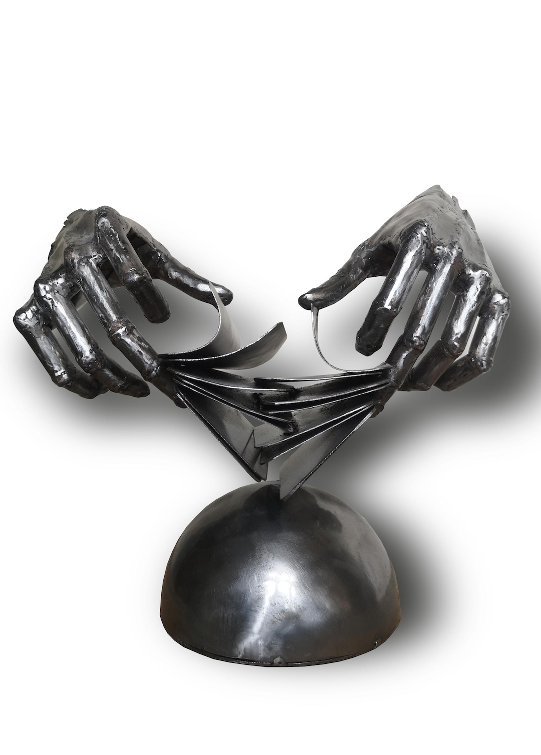 Poker Game Sculpture, Welded Metal Croupier Hands, Modern Tabletop Art ...