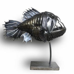 GOLD Fish.tabletop Sculpture of a Deep-sea Predatory Fish Made of Metal ...