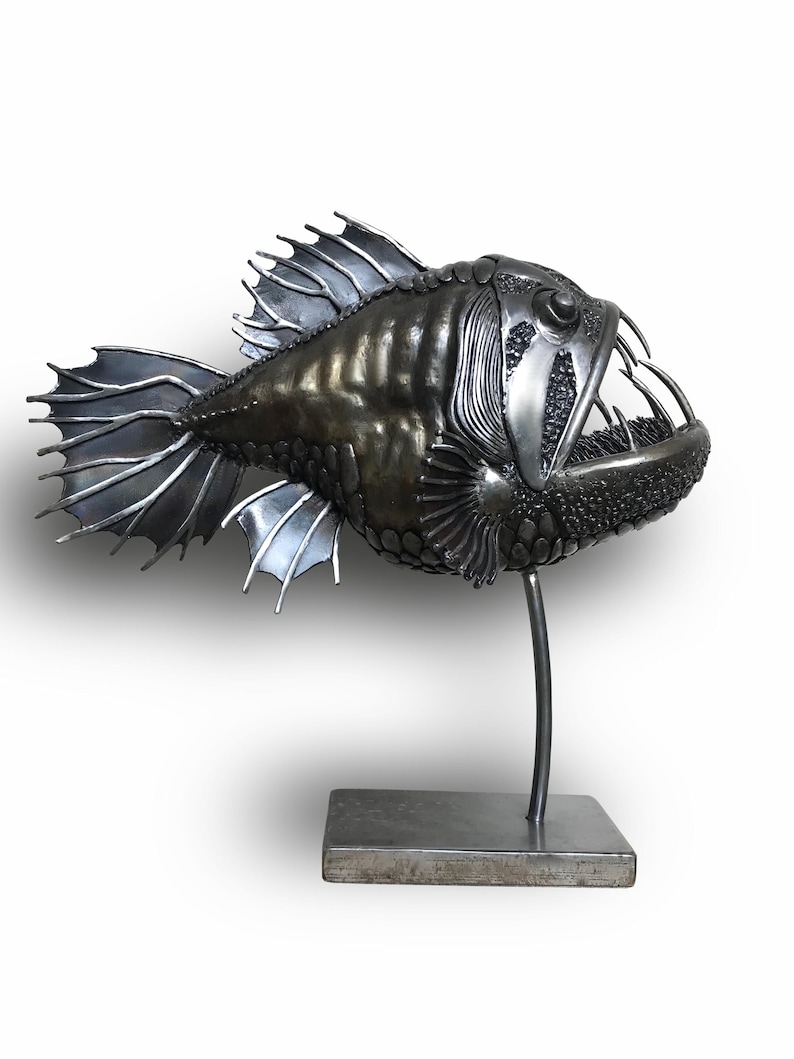 GOLD Fish.tabletop Sculpture of a Deep-sea Predatory Fish Made of Metal ...