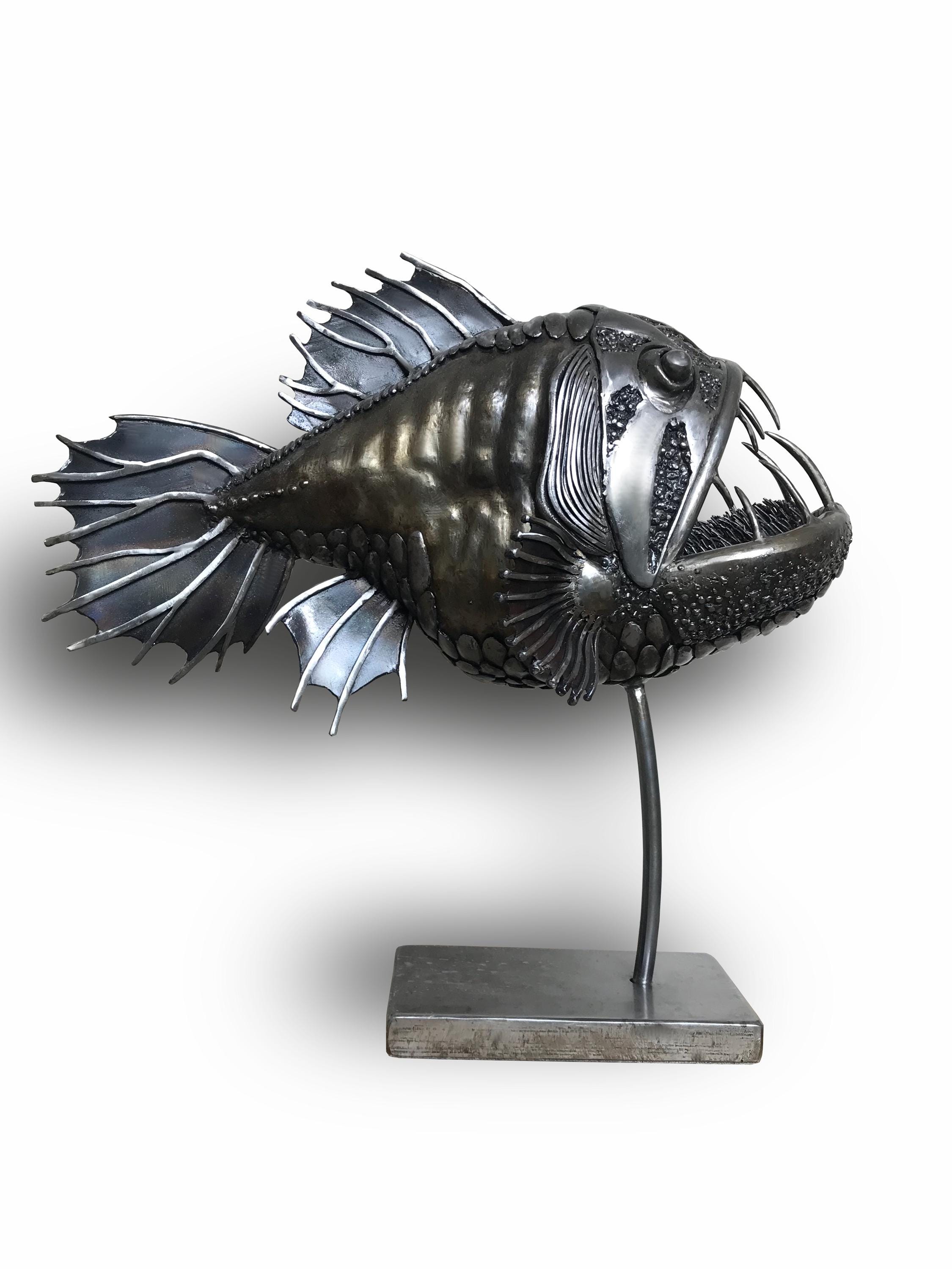 GOLD Fish.tabletop Sculpture of a Deep-sea Predatory Fish Made of Metal ...