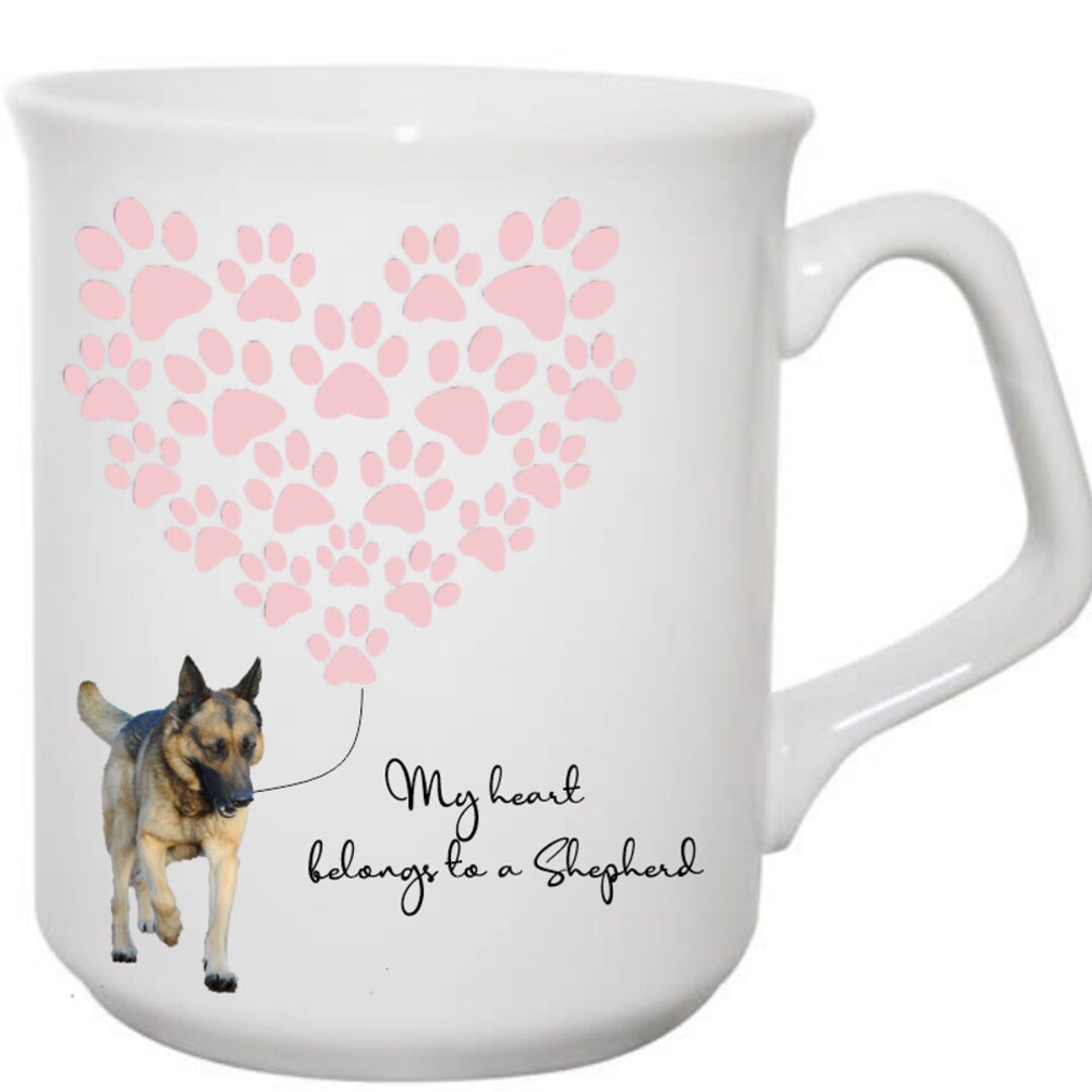 German Shepard Mug, Pawprint Heart Mug, Mug Gift for German Shepard ...