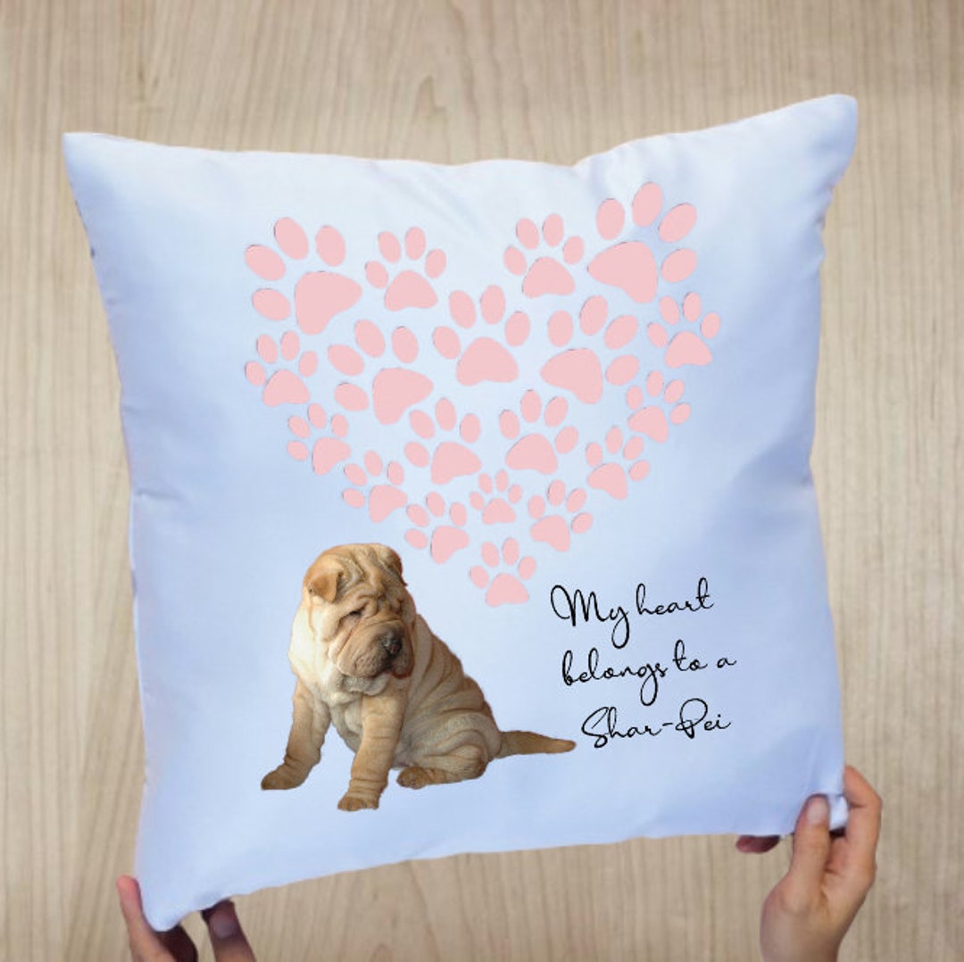 Shar Pei Cushion, Pawprint Heart Cushion, Dog Owner Gift, Cushion Gift ...