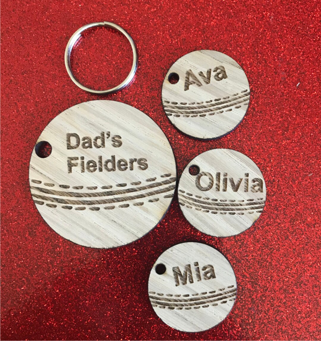 Personalised Key Ring Cricket Gift Idea Wooden Keyring Set Fathers Day ...
