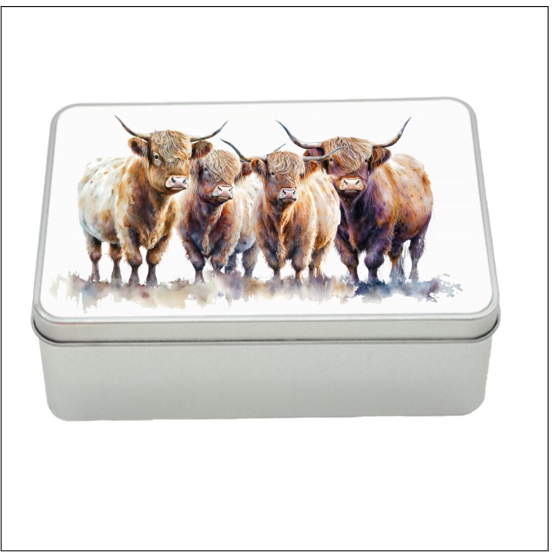 Highland Cows Storage Tin Gift Idea Memory Box Keepsakes Tin Treat Tin ...