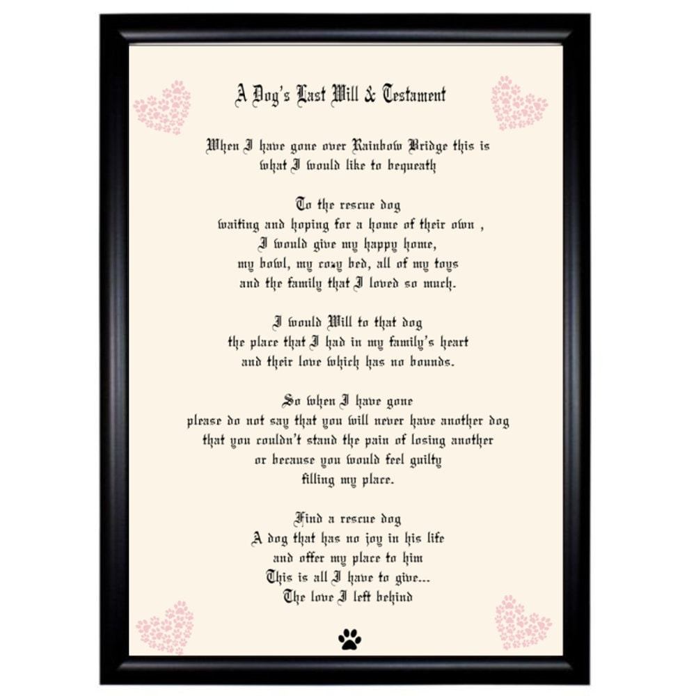 A Dog's Last Will and Testament Framed Print - Etsy