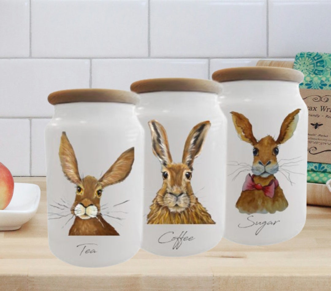 Wild Hares Ceramic Storage Jars, Kitchen Canisters, Wild Hare Gift for ...