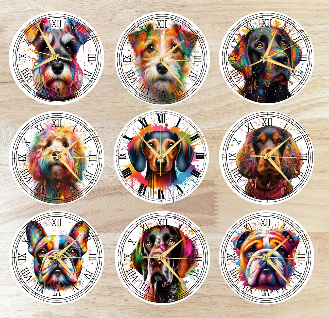 Dog Breed Clock, Colourful Acrylic Dog Clock, Clock for Dog Lover, Dog ...