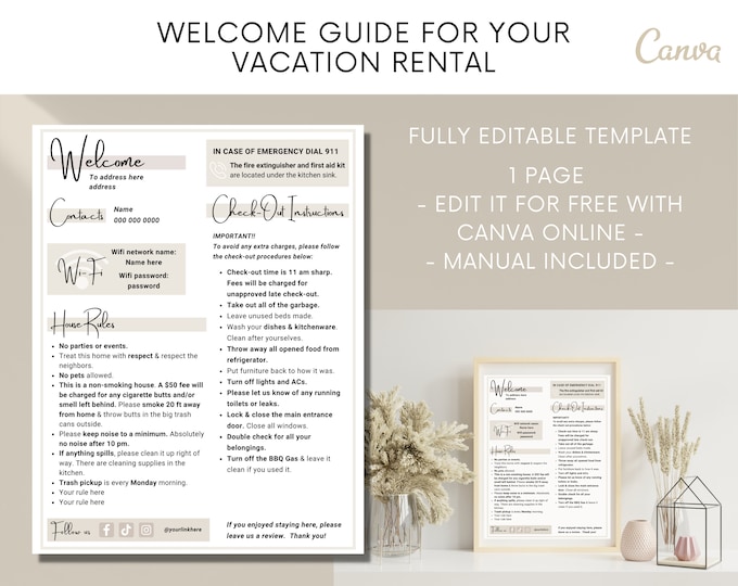 Airbnb 1 Page Welcome Sign | Check-out Instructions| House Rules ...