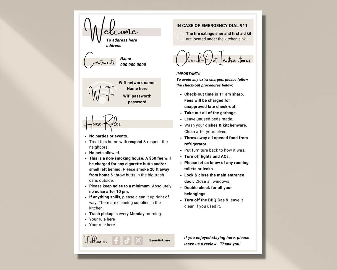 Airbnb 1 Page Welcome Sign | Check-out Instructions| House Rules ... Airbnb 1 Page Welcome Sign | Check-out Instructions| House Rules ...
