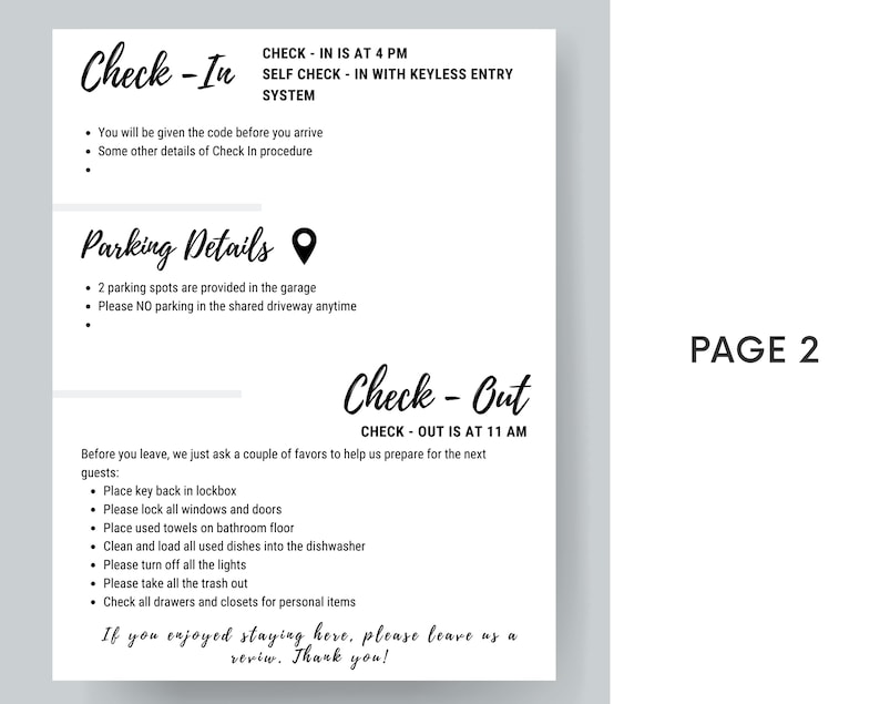 Airbnb 2 Pages Quick Welcome Guide | Fillable and Editable Airbnb ...