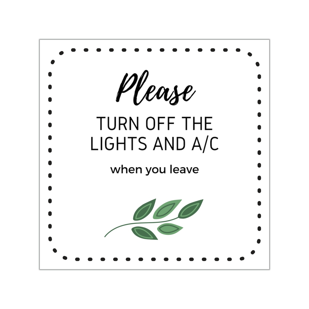 Turn off the Lights Vinyl Sticker | Airbnb Energy Saving Sticker ...