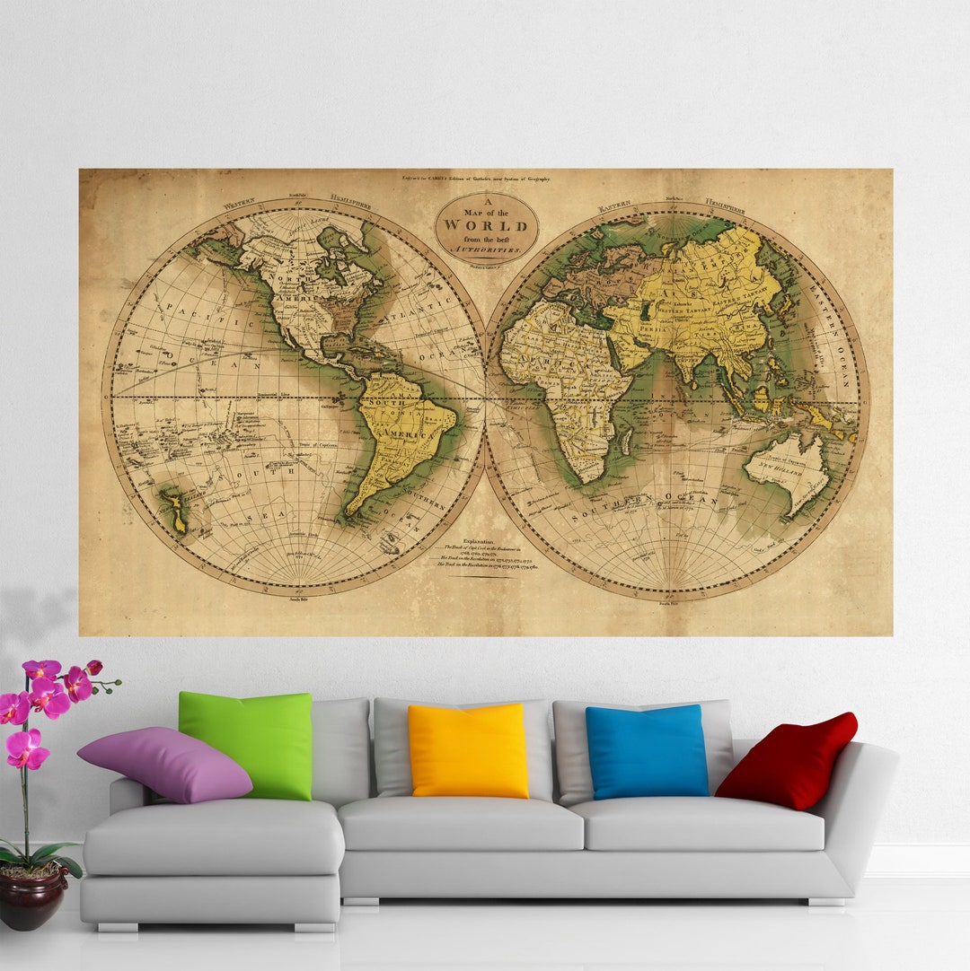 Old World Map Vintage Style Wall Art Decor Print on Canvas Dark ...