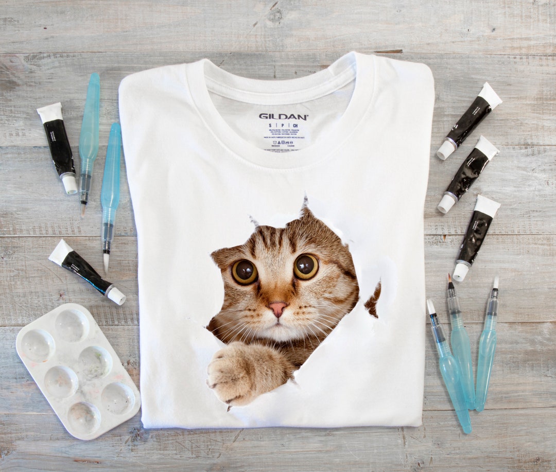 Cat Tore the Fabric and Came Out Drawn White Tshirt, Unisex Black ...