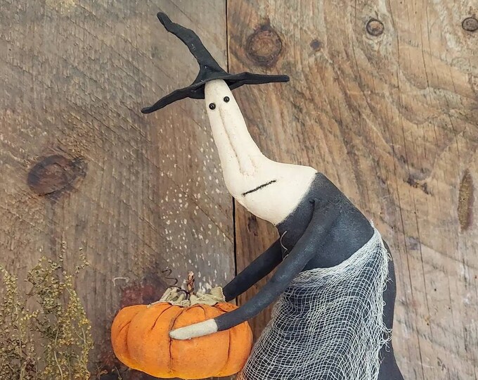 Primitive Witch Doll, Folk Art, Gertie Picks a Winner - Etsy