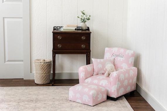 Personalized Child s Upholstered Rocking Chair Chair Pink Elephants Etsy
